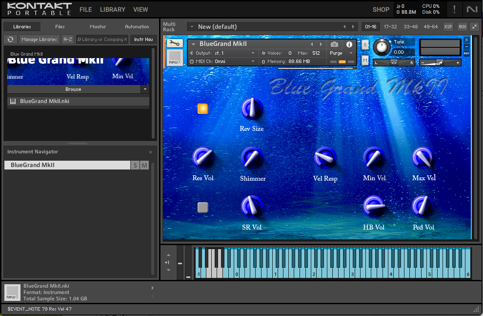 Sampletekk Blue Grand MkII 柔和的蓝色三角钢琴 KONTAKT-创艺坊